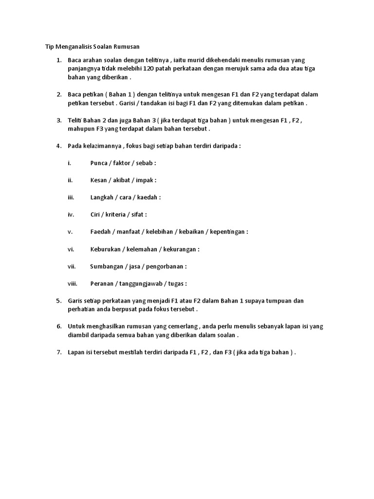 Tip Menganalisis Soalan Rumusan | PDF