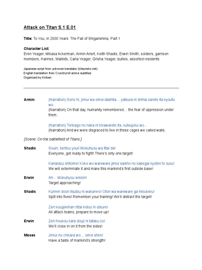 Attack On Titan S.1 E.01 (R / E) | PDF