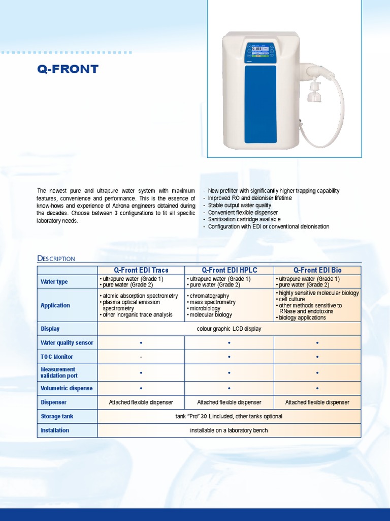 Adrona - Q-Front System | PDF | Purified Water | Total Organic Carbon