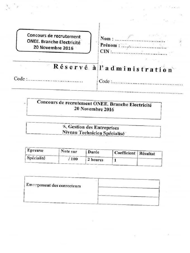 Concour Recru ONEE TS GE 2016 | PDF