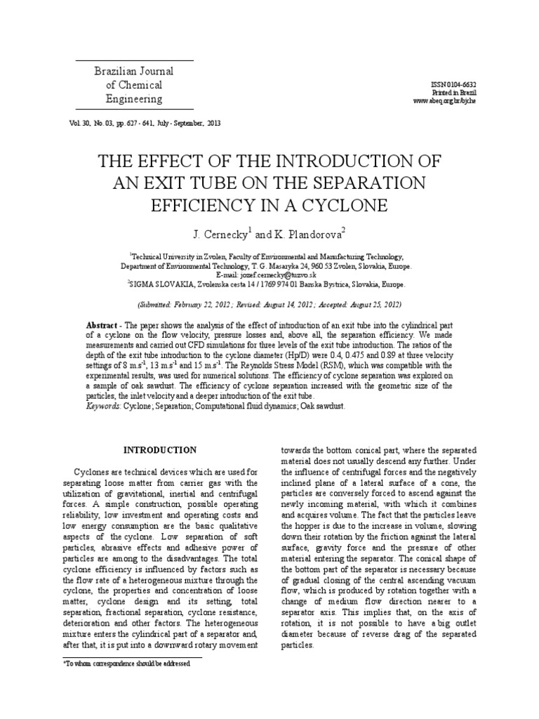 The Effect of The Introduction of An Exit Tube On The Separation ...