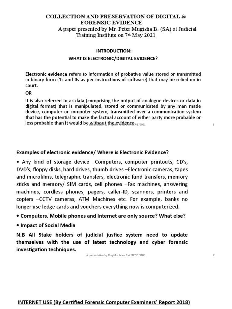 COLLECTION AND PRESERVATION OF DIGITAL & FORENSIC EVIDENCE by Peter at ...