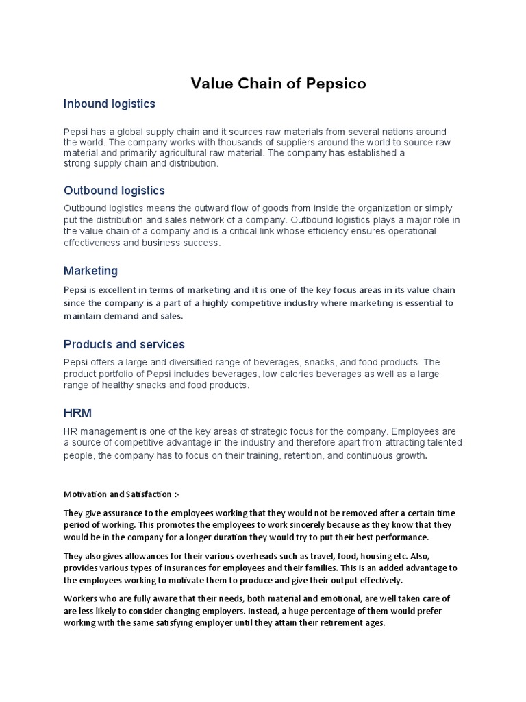 Value Chain of Pepsico | PDF | Pepsi Co | Recycling