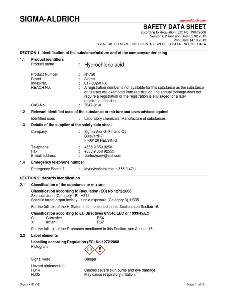 Hydrochloric Acid Hcl Pdf Toxicity Workplace