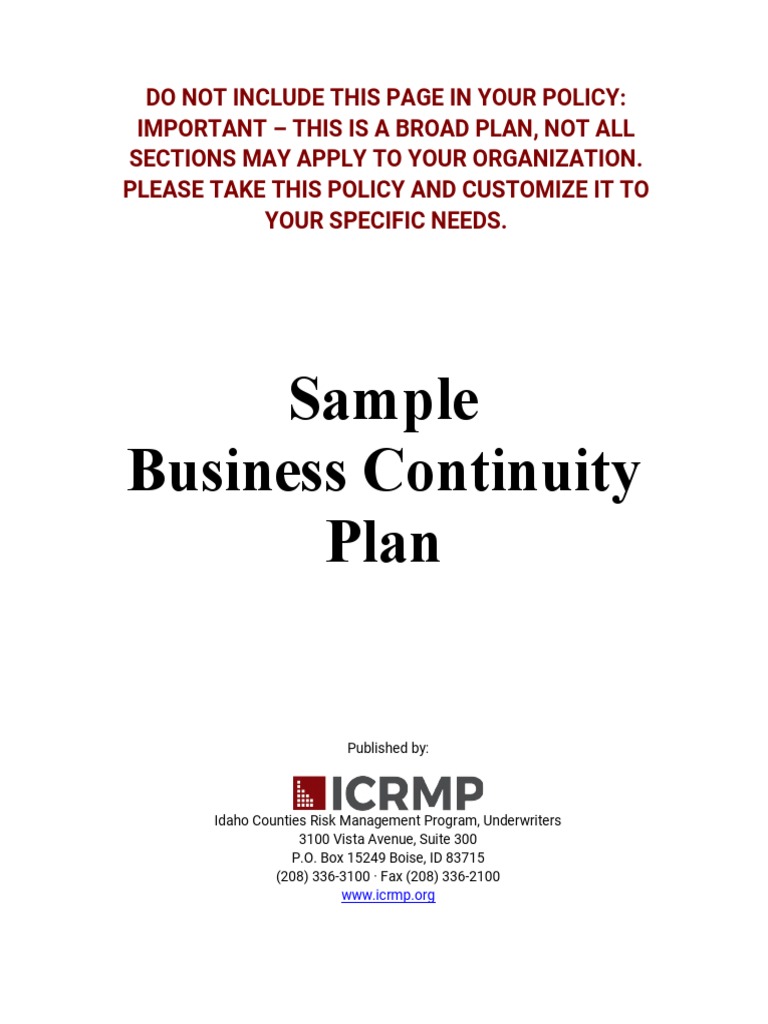 Sample New Business Example Continuity Plan | PDF | Human Resource ...