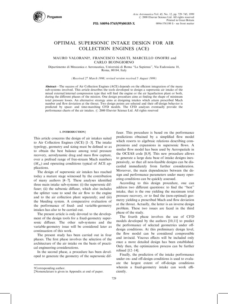 Optimal Supersonic Intake Design For Air | PDF | Mach Number | Gases