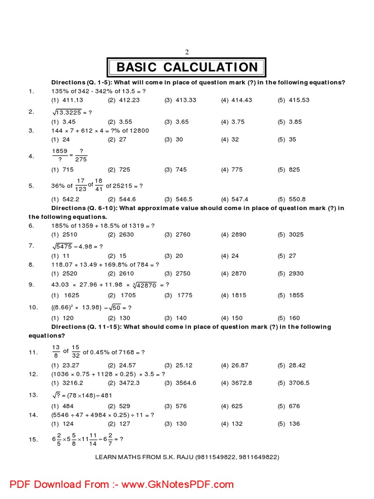 Basic Calculation 500 Solved Question - (WWW - GkNotesPDF.com) | PDF ...