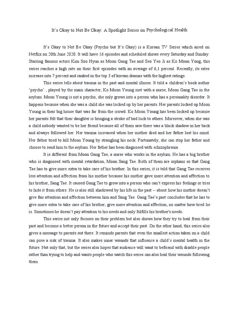 Drama Review-It's Okay To Not Be Okay | PDF | Behavioural Sciences ...