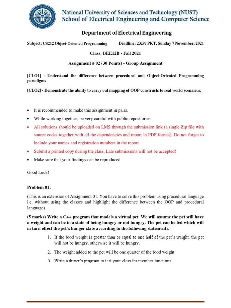 Department of Electrical Engineering: CS212 Object-Oriented Programming | PDF | Elevator | Class ...