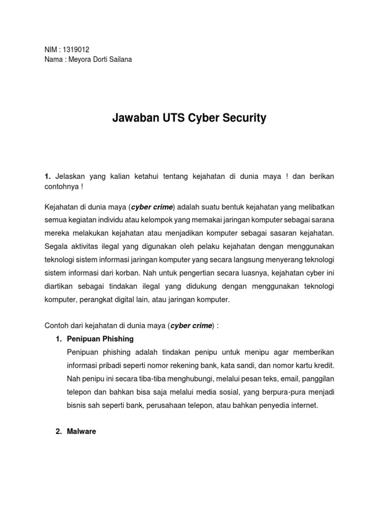 UTS - Security - Meyora Dorti Sailana - 1319O12 | PDF | Komputer