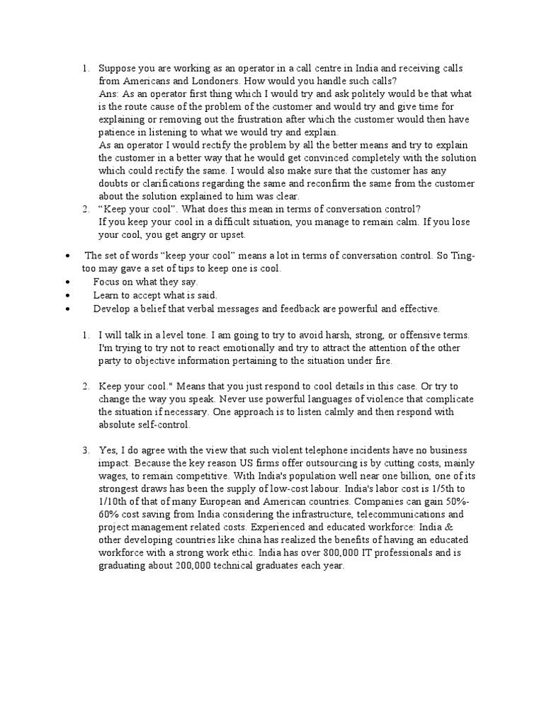 Telephone Call Case Study | PDF | Outsourcing | Cognition
