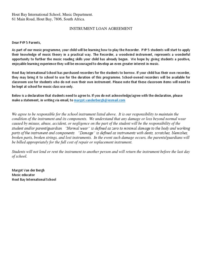 PYP 5 Instrument Loan Agreement | PDF