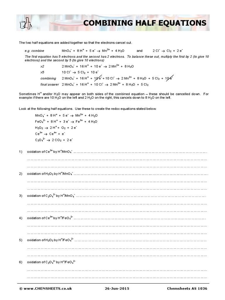 Chemsheets As 1036 Combining Half Equations | PDF | Applied And ...