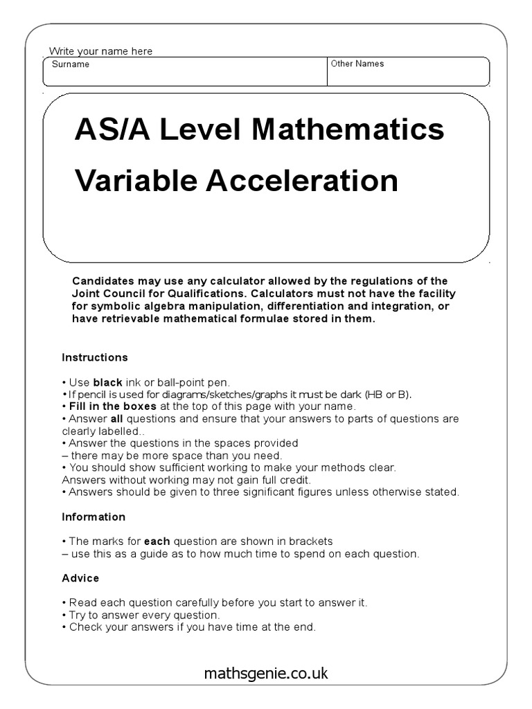 As Mechanics Variable Acceleration | PDF | Velocity | Acceleration