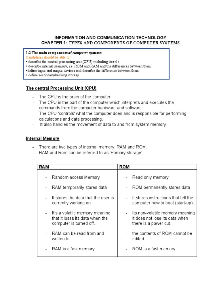 Information and Communication Technology Chapter 1: Types and Components of Computer Systems ...