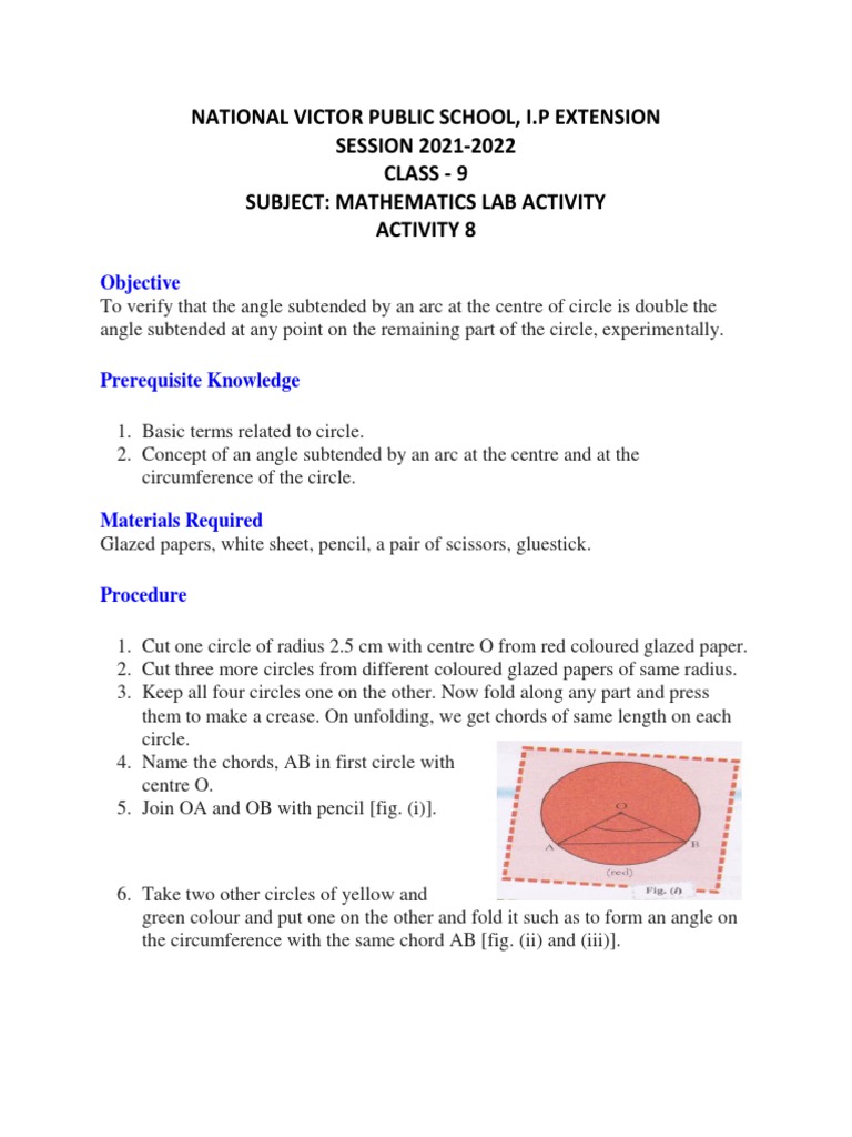 Lab Activity 8 and 9 Class Ix | PDF | Circle | Angle