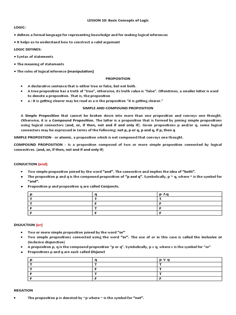 Basic Concepts of Logic | PDF | Proposition | Logic