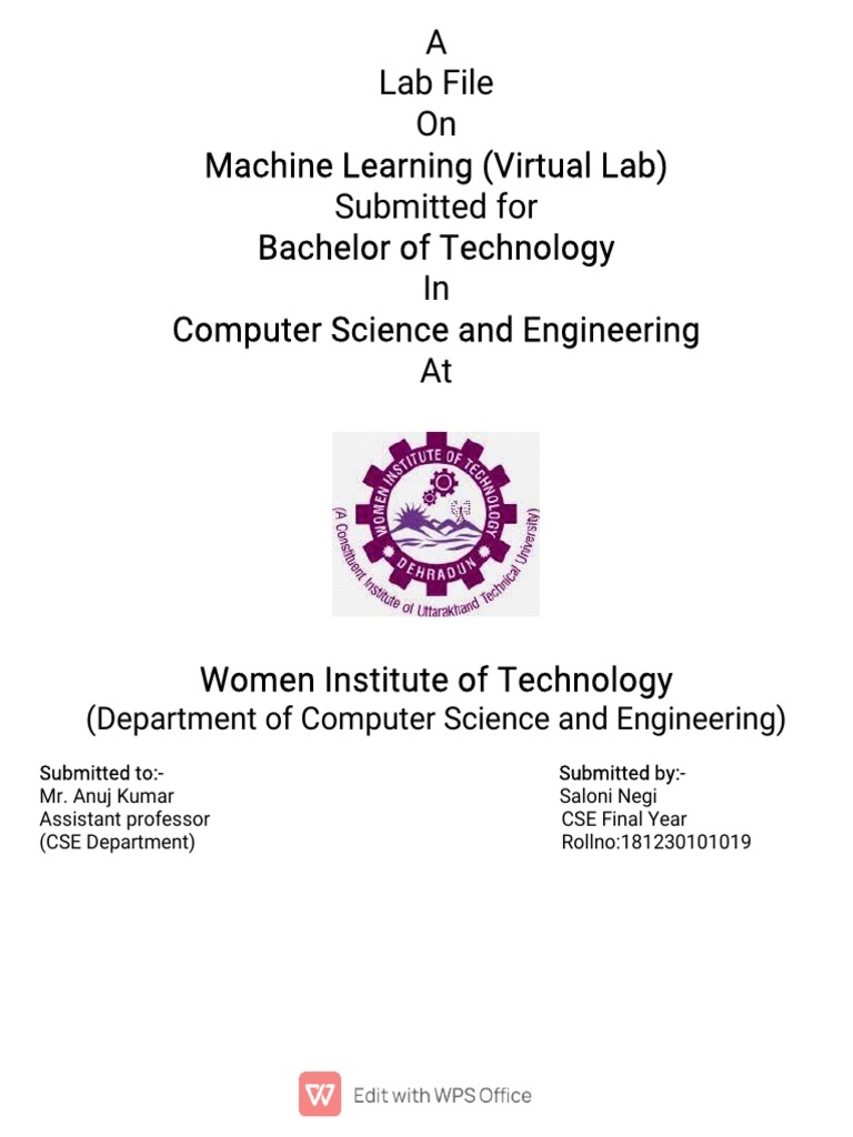 MACHINE LEARNING PRACTICAL FILE (VIRTUAL LAB - 7th SEM) | PDF