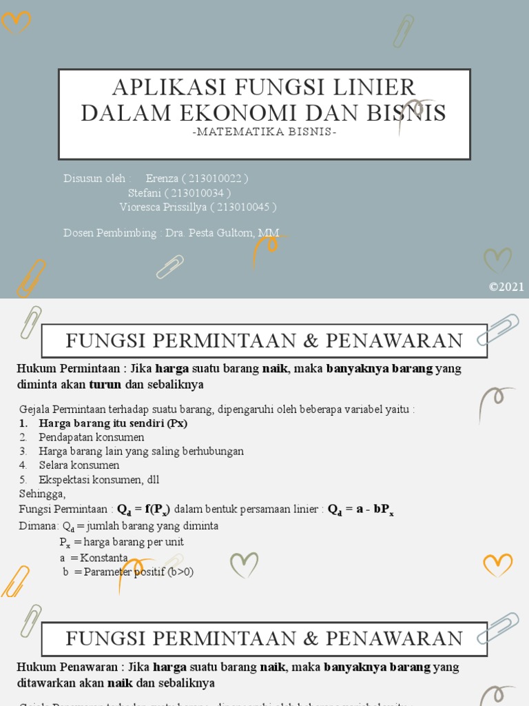 Aplikasi Fungsi Linear dalam Ekonomi | PDF | Metode & Bahan Ajar