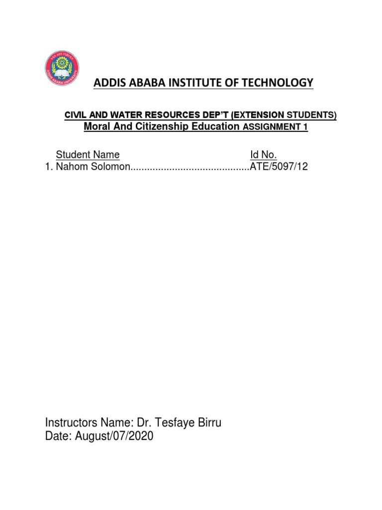 AAU Civic and Ethical Education Assignment | PDF | Utilitarianism ...