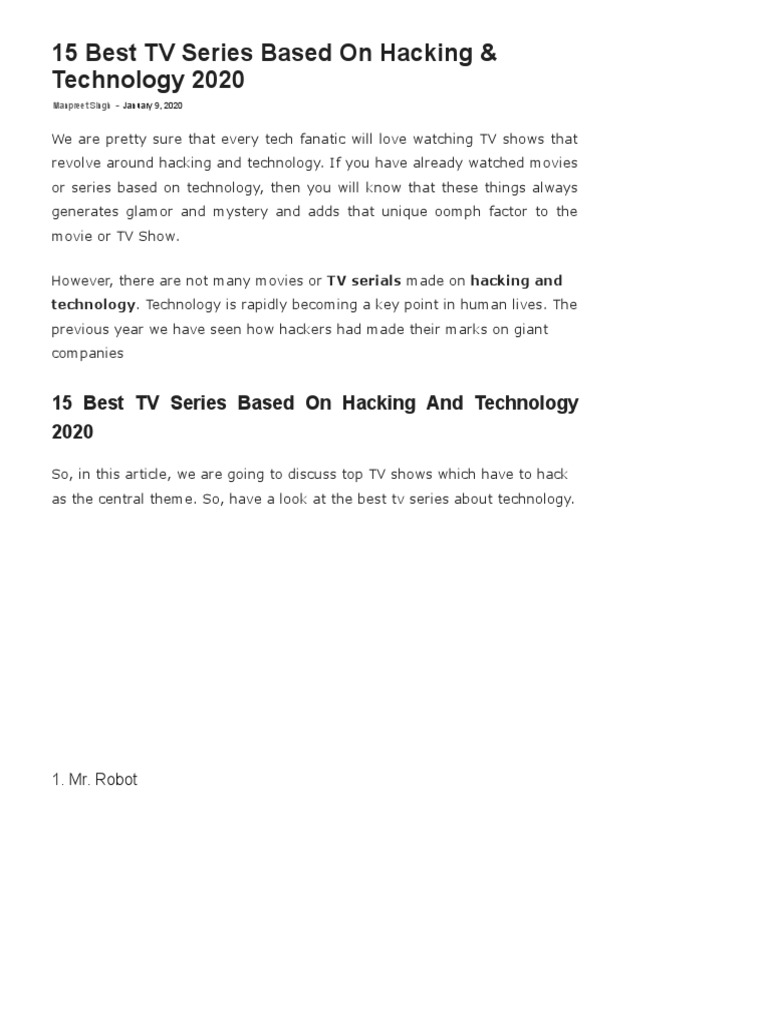 Top 15 Hacking TV Series to Watch | PDF | Security Hacker | Computer ...