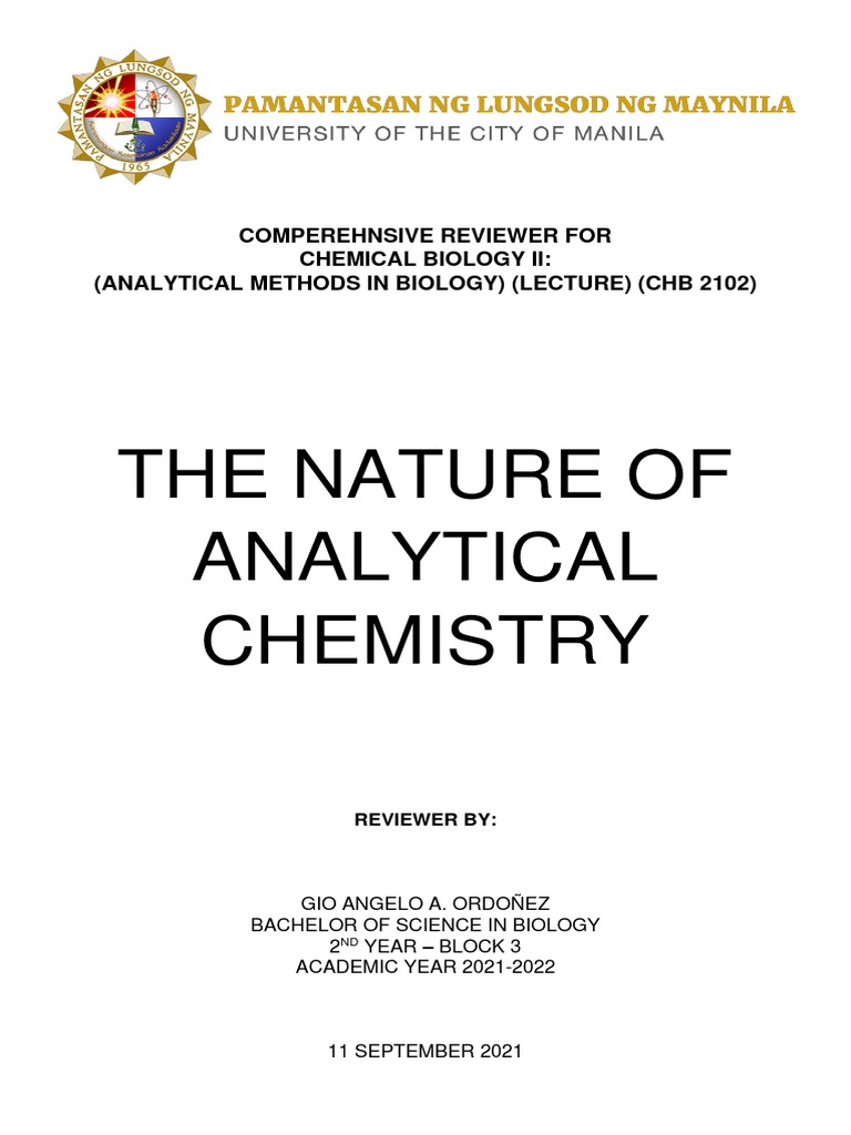 Chemical Biology II Analytical Methods in Biology Lecture Reviewer ...
