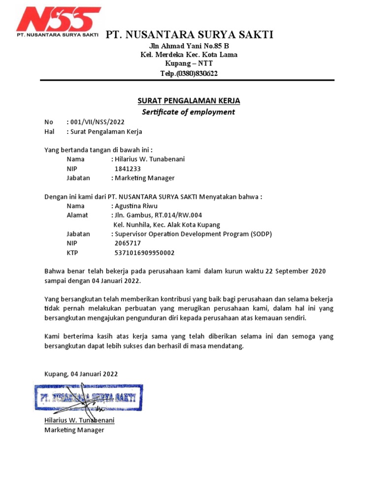 Surat Pengalaman Kerja | PDF Surat Pengalaman Kerja | PDF