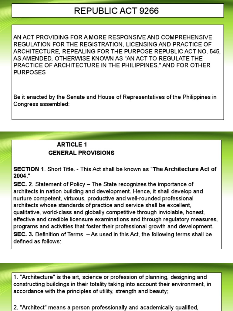 Ra 9266 | PDF | Licensure | Architect