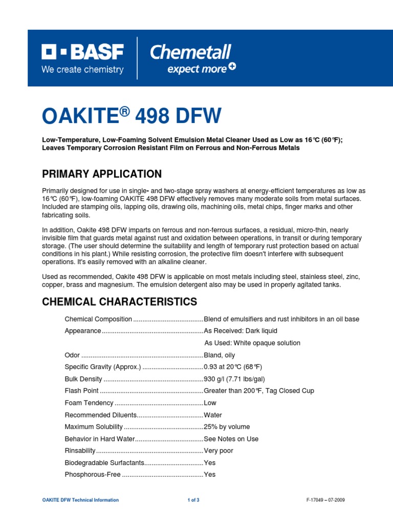 Ficha Técnica Oakite 498 DFW | PDF | Rust | Corrosion