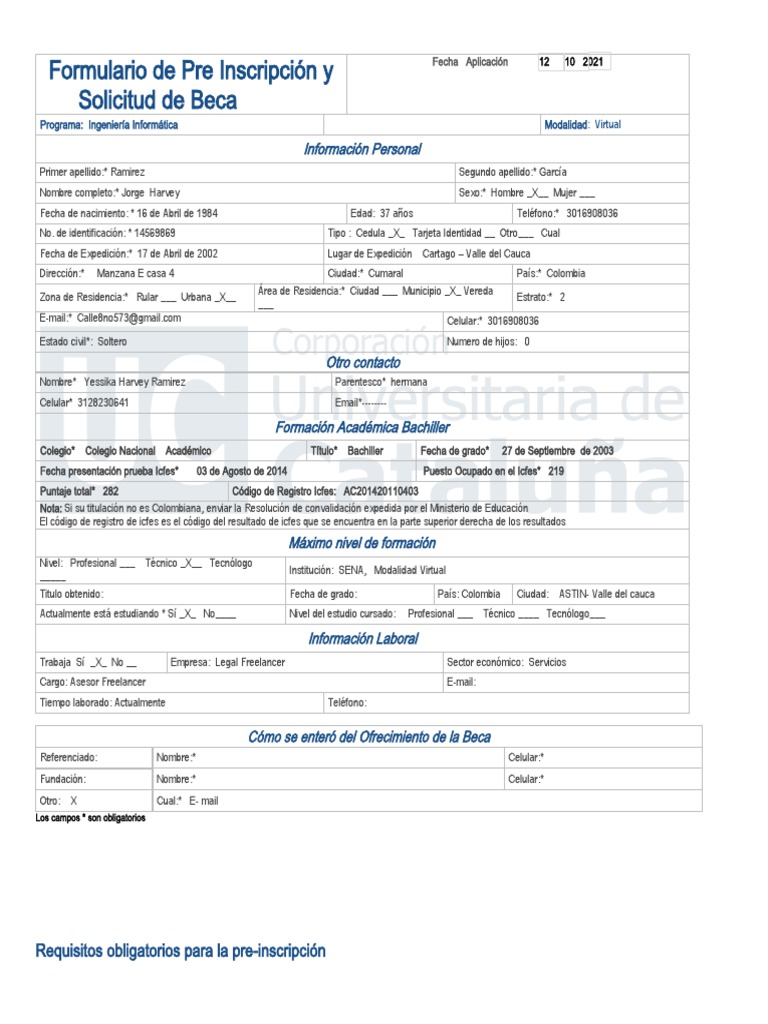 Formulario de Inscripción Ing | PDF | Colombia