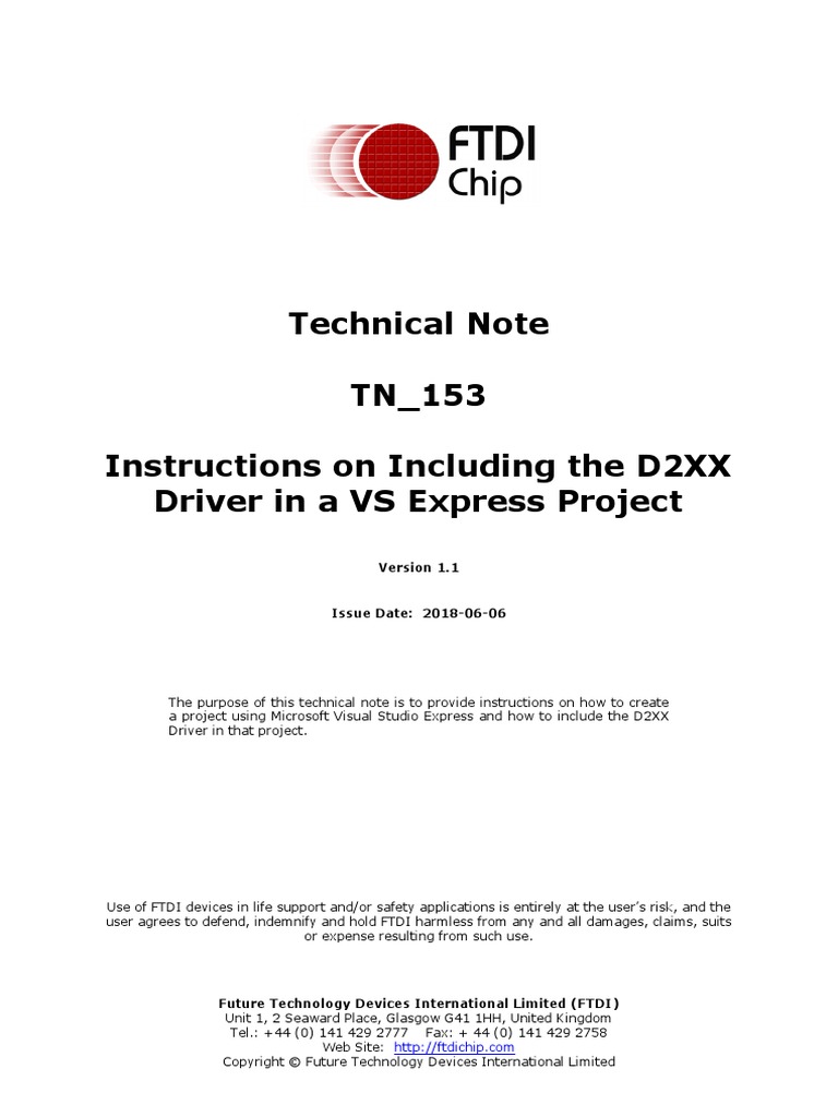 TN - 153 Instructions On Including The D2XX Driver in A VS Express 2013 ...