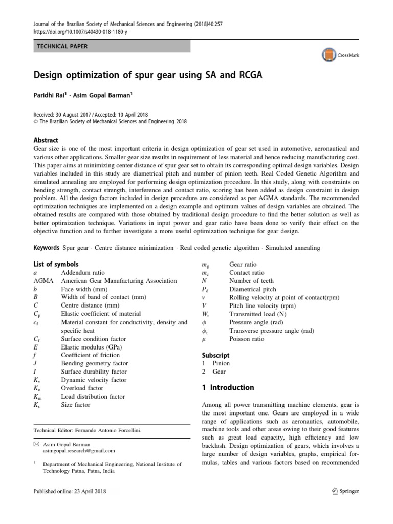 Design Optimization of Spur Gear Using SA and RCGA | PDF | Gear ...