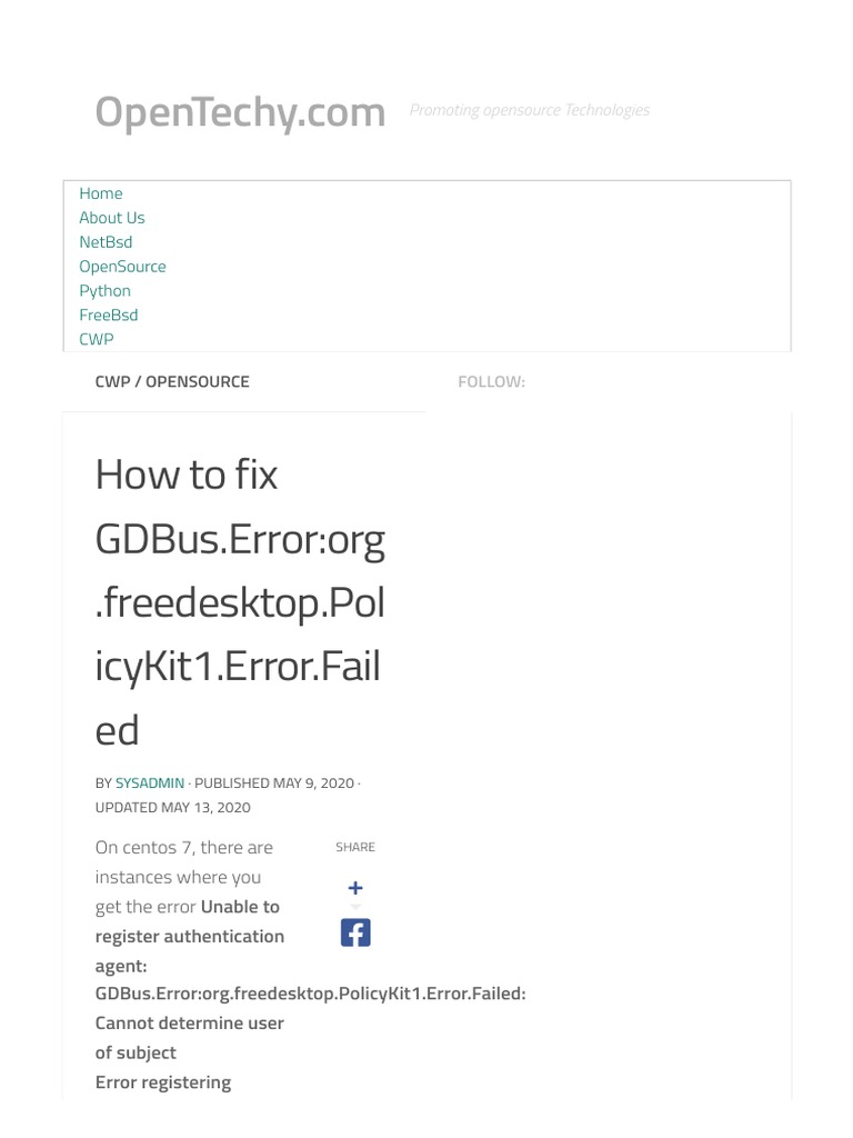 How To Fix Gdbus Error Org Freedesktop Policykit1 Error Failed Pdf Internet Cyberspace