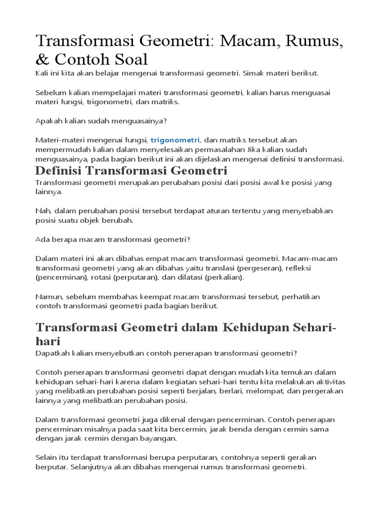 Transformasi Geometri | PDF | Metode & Bahan Ajar