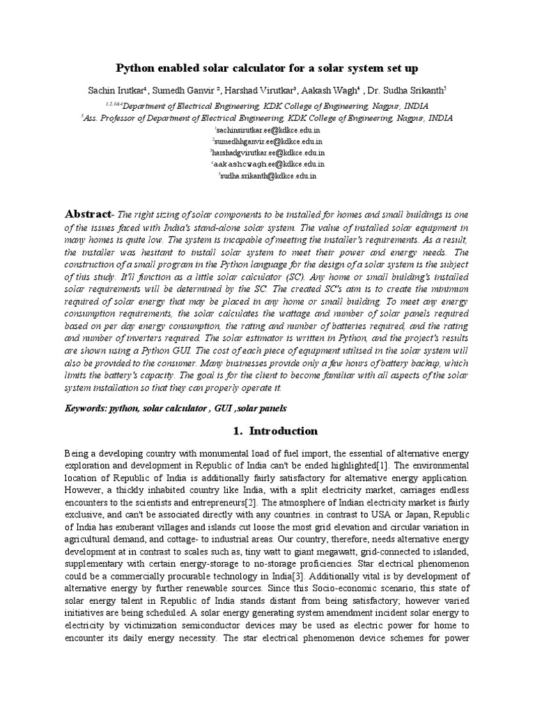 Python enabled solar calculator for homes | PDF | Solar Power | Solar Panel