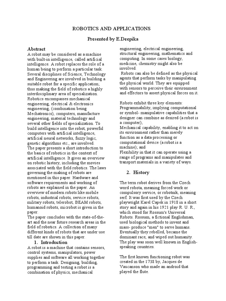 Overview of Robotics and AI | PDF | Business | Engineering
