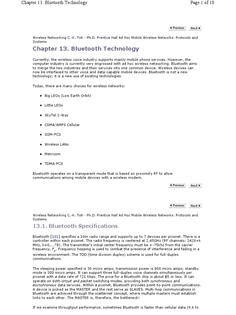 Chapter 13. Bluetooth Technology | PDF | Bluetooth | Network Packet