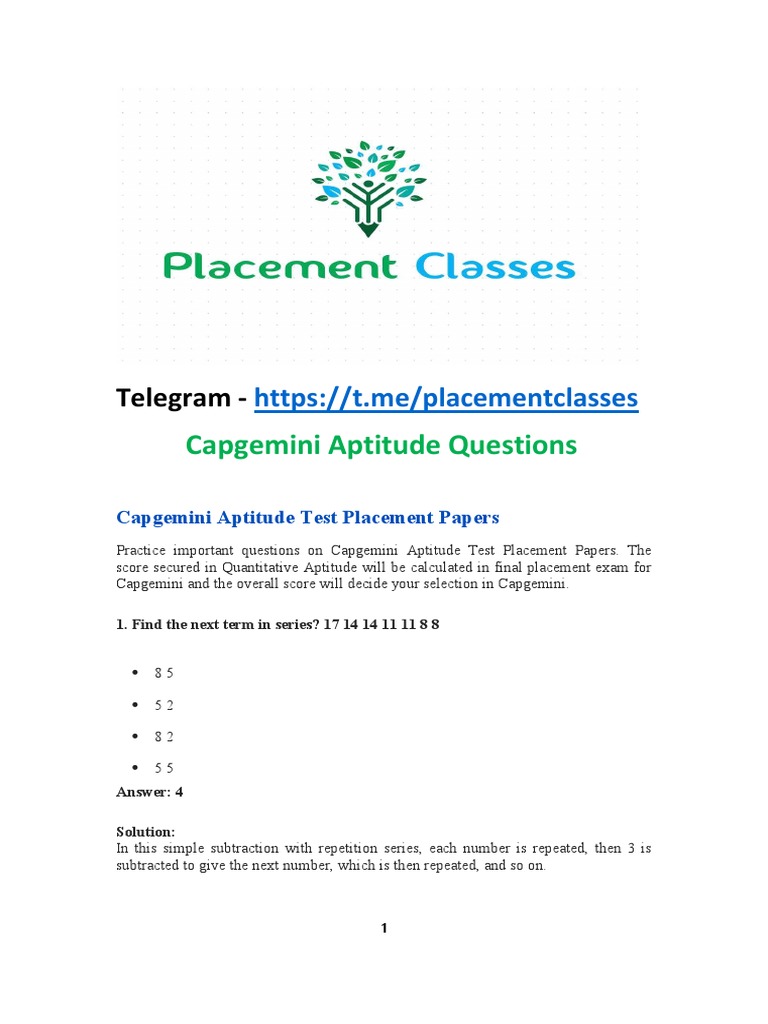 Capgemini Aptitude Questions: Telegram | PDF | Interest | Investor