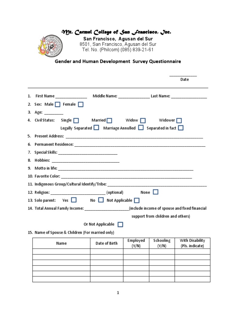 Ass. 15 - Gender and Development - Questionnaire - FTC 1.4 Students ...