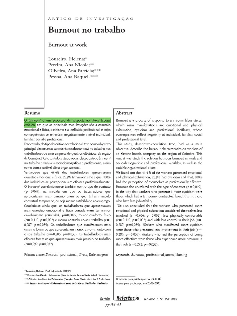 32-Revista Burnout | PDF | Burnout ocupacional | Enfermagem