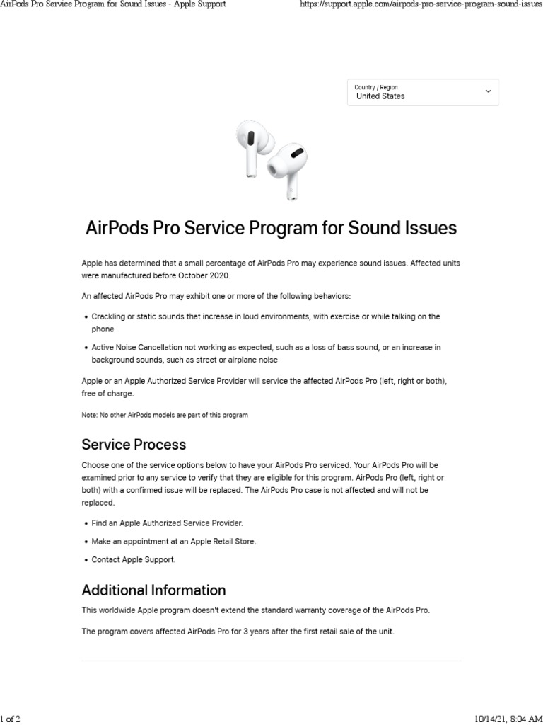 Airpods Pro Service Program For Sound Issues | PDF | Apple Inc.