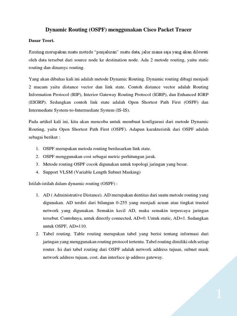 Dynamic Routing (OSPF) Menggunakan Cisco Packet Tracer | PDF