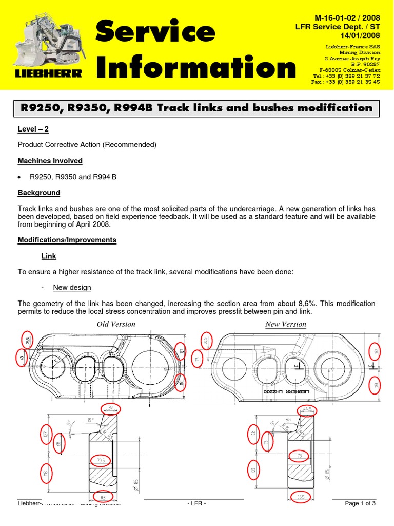 Service Information: R9250, R9350, R994B Track Links and Bushes ...