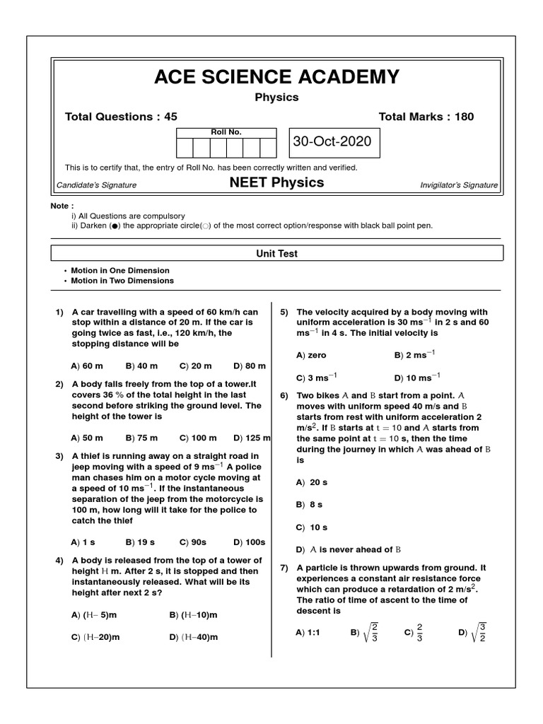 Ace Science Academy: NEET Physics | Download Free PDF | Acceleration ...