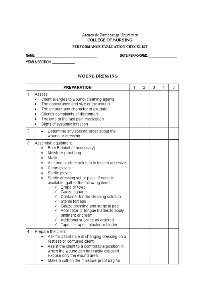 Wound Dressing Checklist | PDF | Wound | Health Care