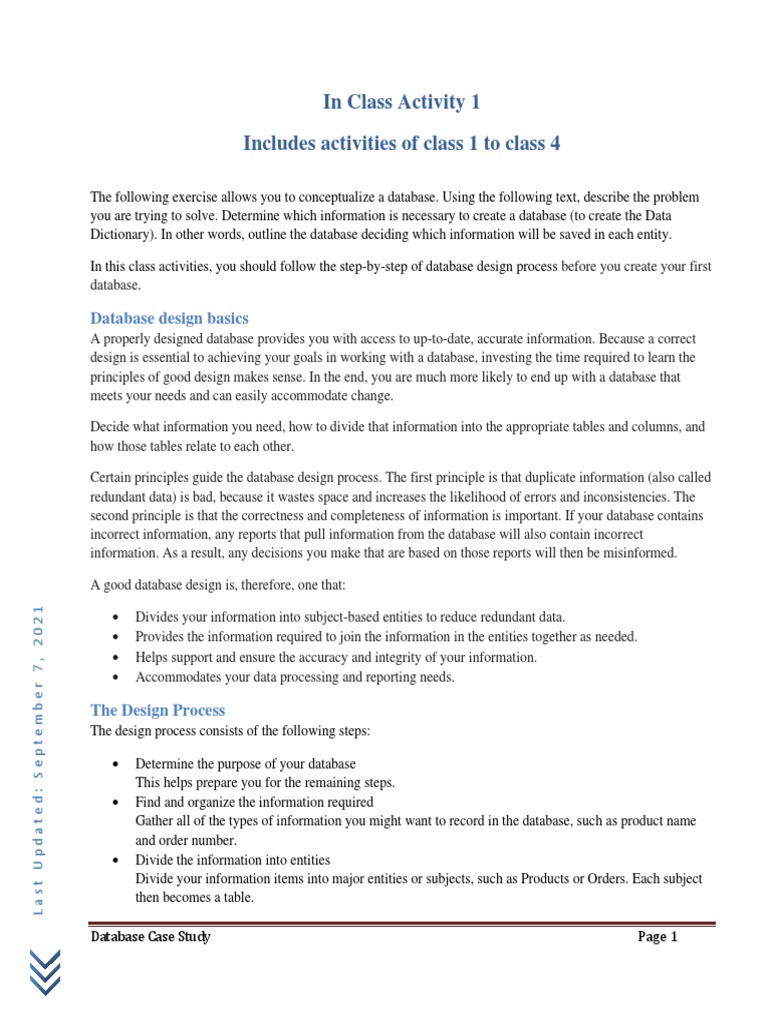 In Class Activity 1 Includes Activities of Class 1 To Class 4 | PDF ...