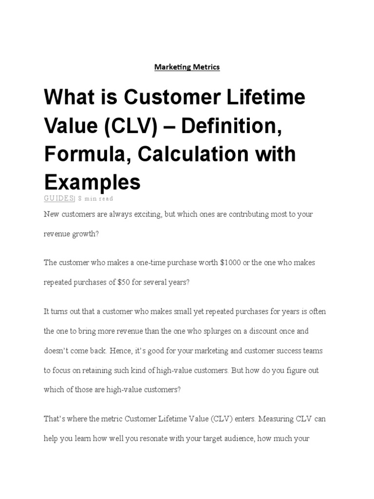CLV Calculation Methods Explained | PDF | Gross Margin | Business Economics