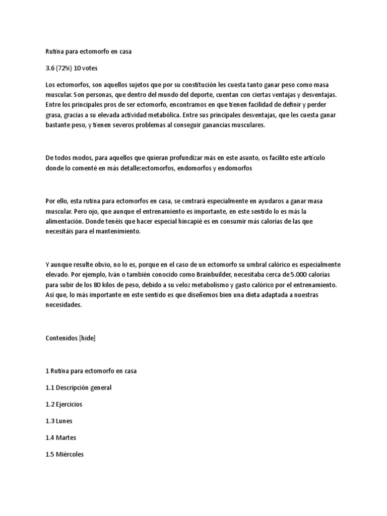 Rutina para Ectomorfo en Casa | PDF | Recreación | Ejercicio físico