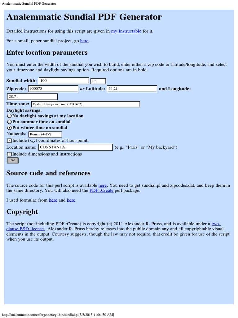 Analemmatic Sundial PDF Generator | PDF