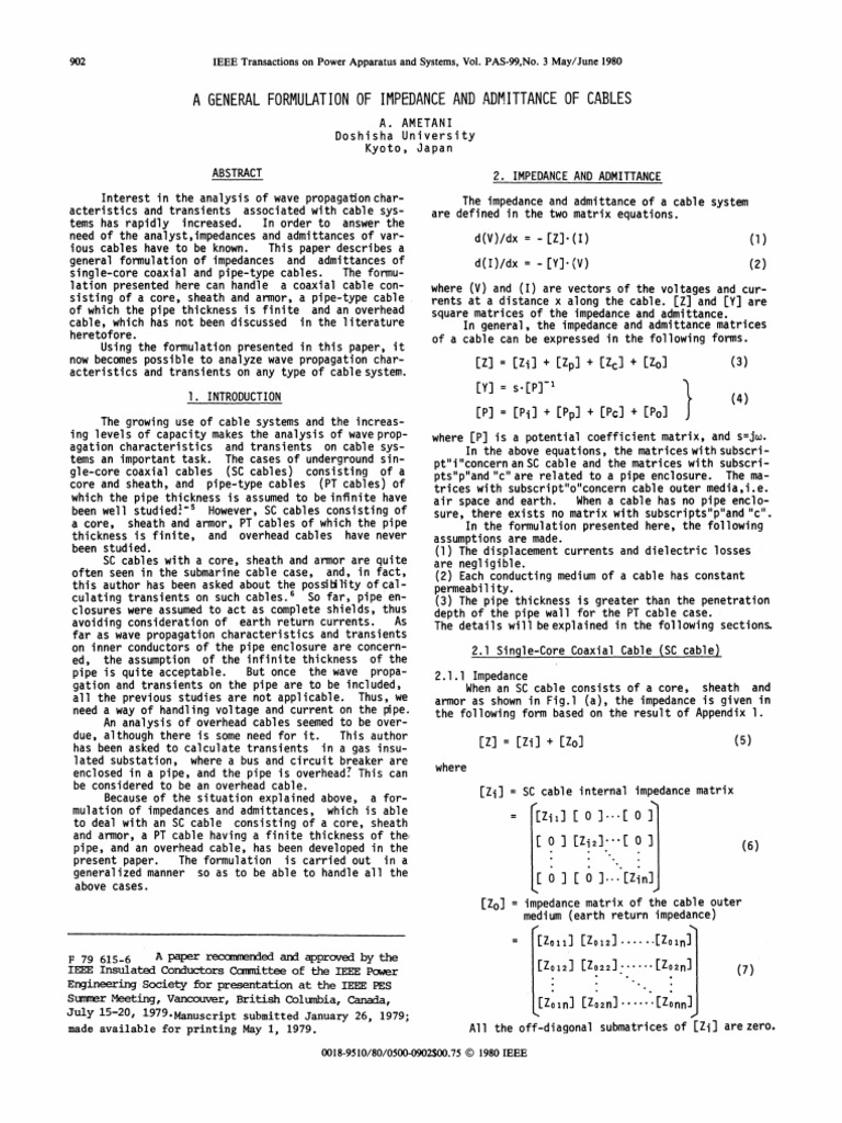 A General Formulation of Impedance and Admittance of Cables | PDF ...